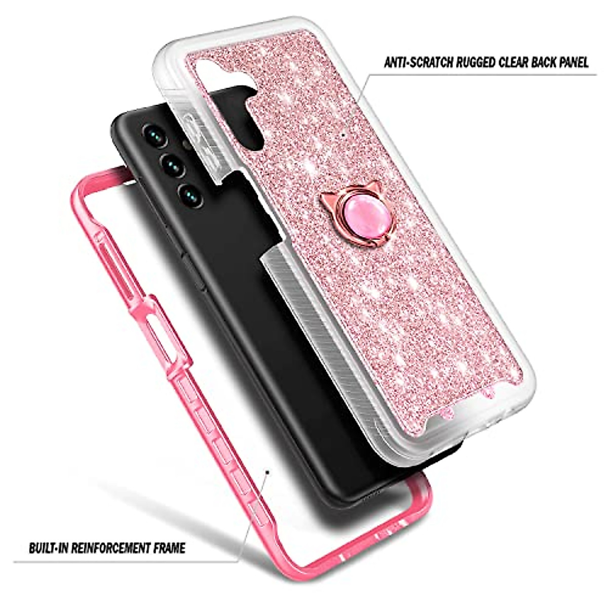 NGB Supremacy Galaxy A13 5G Case, Full Body Protection with [Built-in Screen Protector] Ring Holder/Wrist Strap, Slim Fit Shockproof Bumper Durable Cover for Samsung Galaxy A13 5G (Rose Gold)