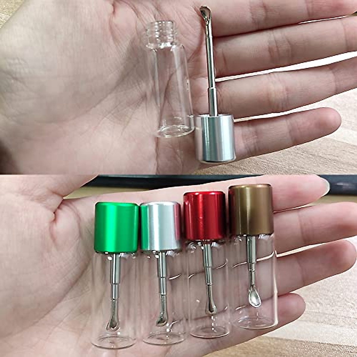 4 Pack Glass Pill Box Spice Bottle with Retractable Spoon Inside Small Storage Bottle for Outdoor Camping Travel Portable Pill Case