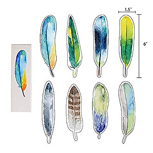 Koogel 60 Pcs Feather Bookmarks Colorful Feather Shape Paper Bookmarks for Reading