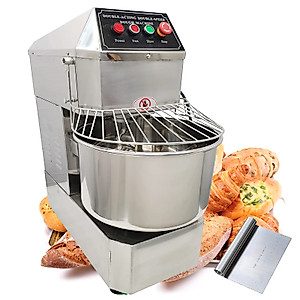 TECHTONGDA 30L Commercial Dough Mixer Electric Flour Mixer Dual Rotating Double Speed Dough Kneading Machine Stainless Steel Stand Mixer Pizza & Bread Dough Mixing Machine for Restaurant Pizzeria