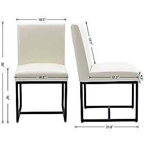 RIVOVA Upholstered Dining Chairs Set of 2, Modern Kitchen Chairs PU Leather Armless Side Chairs with Metal Legs for Kitchen, Living Room, White