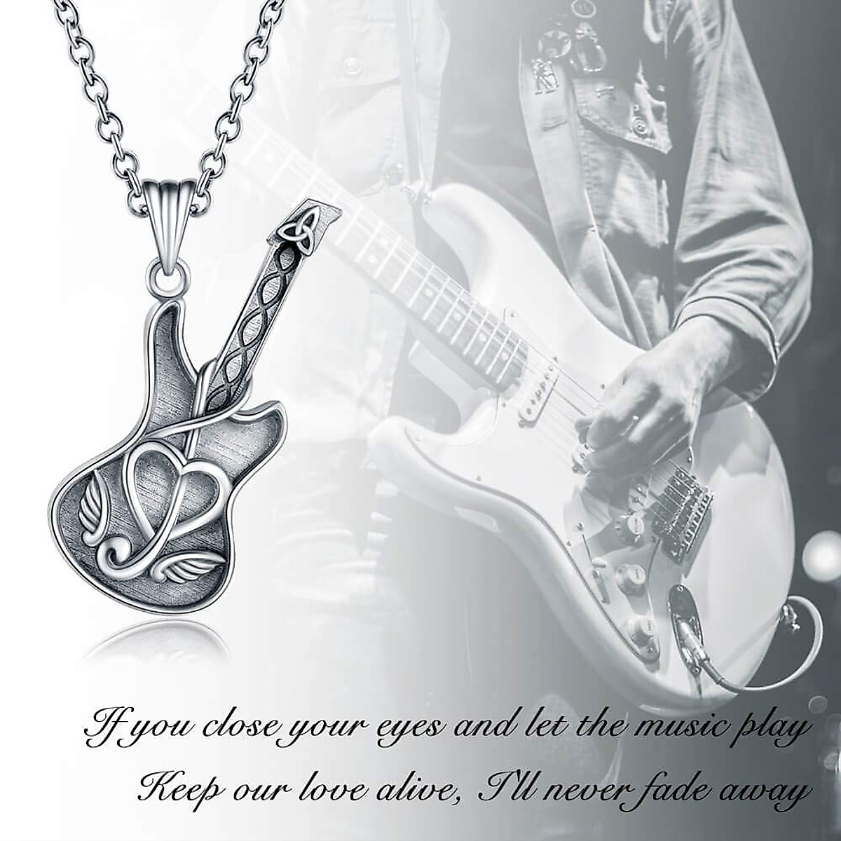 925 Sterling Silver Guitar Cremation Jewelry for Ash - Guitar Locket Urn Necklace Musical Memorial Pendant Bereavement Keepsake Gift for Loss of Guitarist or Music Lover (guitar Urn holds ashes)