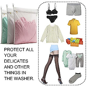 TENRAI 3 Pack (3 Large) Delicates Honeycomb Mesh Laundry Bags, Socks Fine Mesh Wash Bag for Underwear, Lingerie, Bra, Boxer, Use YKK Zipper, Have Hanger Loops (White)