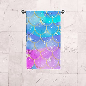 BEAUPPY Bath Hand Kitchen Towels Mermaid Rainbow Set of 2 Soft Absorbent Washcloths Dish Towel Unicorn for Bathroom Home