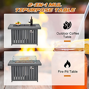 EROMMY Gas Fire Pit Table,38 Inch 50,000 BTU Round Propane Firepits with Lid and Fire Glass,CSA Certification,Add Warmth and Ambience to Gatherings and Parties on Patio Deck Garden Backyard,Brown