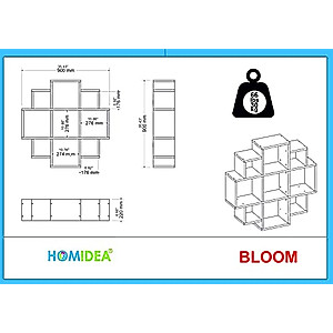 HOMIDEA Bloom Wall Shelf - Bookcase - Book Shelf - Floating Shelf for Living Room Decoration in Modern Design (Black/Red)
