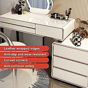 Attega Makeup Vanity Table Set, Dressing Table with Acrylic Stool & Large Storage Drawers, Modern Vanity Desk Set for Women Girls