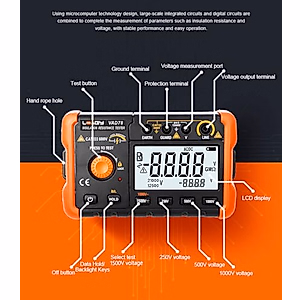 LEAGY VAD78 Digital Insulation Resistance Tester - Accurate Megohm Meter for DC/AC Voltage Testing (20-1500V, 20-750V) and Resistance Measurement (0-5000 Megohms)