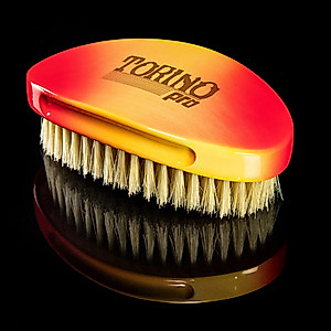 Torino Pro Curve Wave brush #157- Medium 100% Boar Bristle Curved 360 Wave Palm Brush - Great for laying down 360 waves and use before using wave cap or durag - Luxury wave brush for men 360