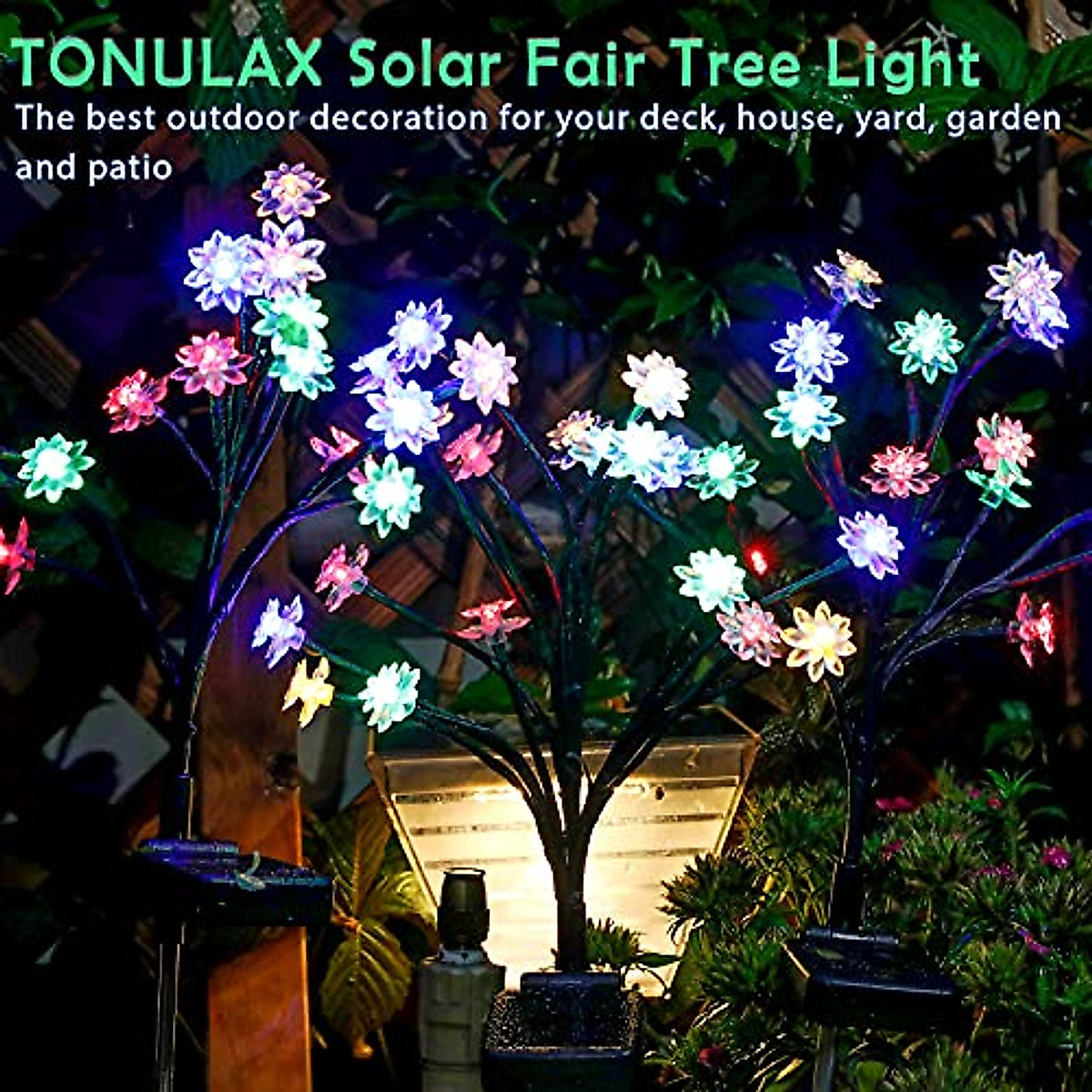 TONULAX Solar Garden Lights - Newest Solar Powered Landscape Tree Lights with Larger Solar Capacity, Solar Decorative Lights Outdoor for Pathway, Patio, Front Yard Decoration(2 Pack)