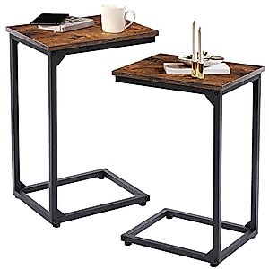 AMHANCIBLE C Shaped End Table Set of 2, Side Tables Couch Table, Snack Table for Living Bedroom, Rustic Brown HET02CBR