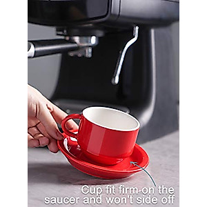 Sweese 4 Ounce Porcelain Stackable Espresso Cups with Saucers and Metal Stand Set of 4, Red - 405.404