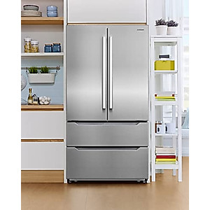 Cosmo FDR225RHSS-G 36 in Double French Door Refrigerator | Energy Efficient Fridge with 2 Drawer Bottom Freezer & Built-In Automatic Ice Maker/Chest, 22.5 cu. ft. Storage Capacity - Stainless Steel