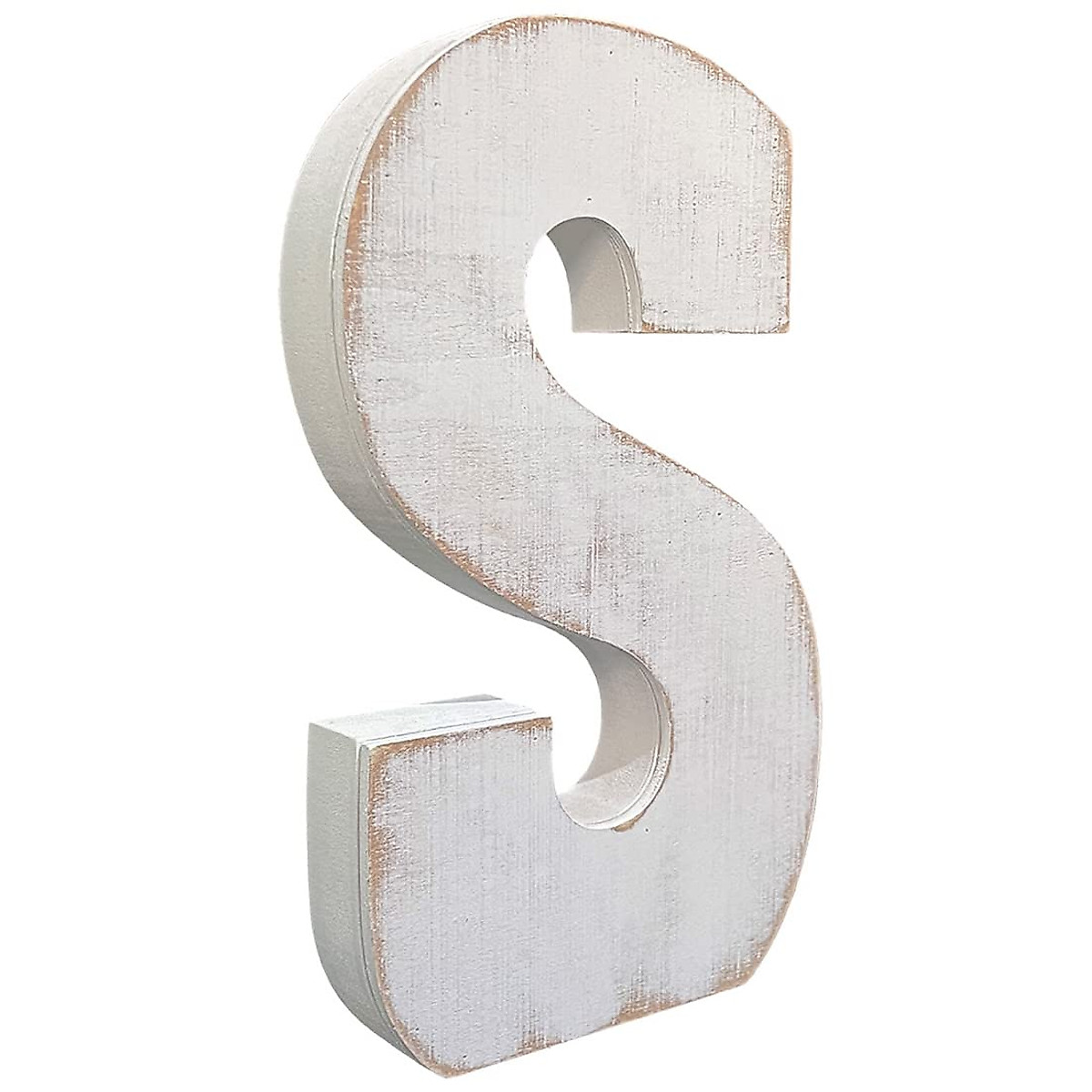 ABELOTS Large Wood Letter Distressed White Wash Alphabet Wall Décor Monogram Letter Alphabet Letters Free Standing Letters Wall Letters(S)