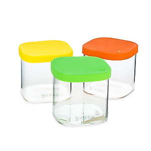 Yumbox Chop Chop Glass Meal Prep Food Storage Cubes - 1.5 cups volume each cube - Vibrant Silicone Lids