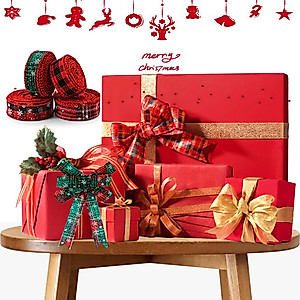 Christmas Ribbon, Ribbon for Christmas Tree, Snowflake Christmas Plaid Ribbon, Christmas Crafts, Home Wrapping Craft Decoration, Ribbons for Crafts, 24 Yards in Total, 6 Yards Each Roll, 1 Inch Width