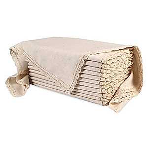 Ramanta Home Cloth Dinner Napkins in Cotton Flax Fabric with Lace & Tailored Mitered Corner Finish Size 20x20 inch Set of 12