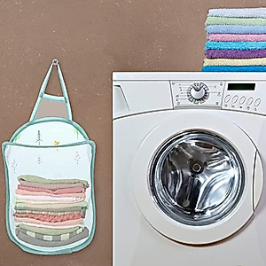 DOITOOL Collapsible Laundry Baskets Hanging Laundry Hamper, Cute Cartoon Pattern Foldable - up Mesh Hamper Dirty Clothes Basket with Carry Handles, Bathrom Dirty Clothes Hamper Green Rv Storage