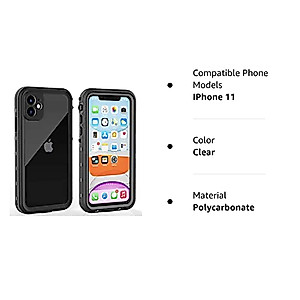 ZWWADR iPhone 11 Waterproof Case with Screen Protector Full Body Protector Shockproof Dustproof Dirtproof Heavy Duty IP68 Waterproof Case for iPhone 11(6.1inch) (Clear)