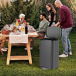 FINETONES Trash Can, Stainless Steel Garbage Can with Silent Lid, Durable Pedal & Inner Bucket, Pedal Garbage Bin for Kitchen Inside Outside (50L, Dark Gray)