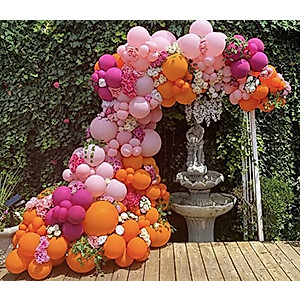 Enanal Hot Pink Orange Balloon Garland Arch Kit, 158pcs Pink Orange and Chrome Metallic Gold Balloons for Birthday Baby Shower Tropical Party Supplies Summer Party Decorations (Hot Pink)