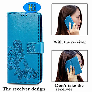 LEMAXELERS Galaxy Z Fold 2 5G Case Bling Diamond Clover Wallet Case with Card Slots Magnetic Flip Stand Premium PU Leather Shockproof Cover for Samsung Galaxy Z Fold 2 5G Diamond Clover Blue SD