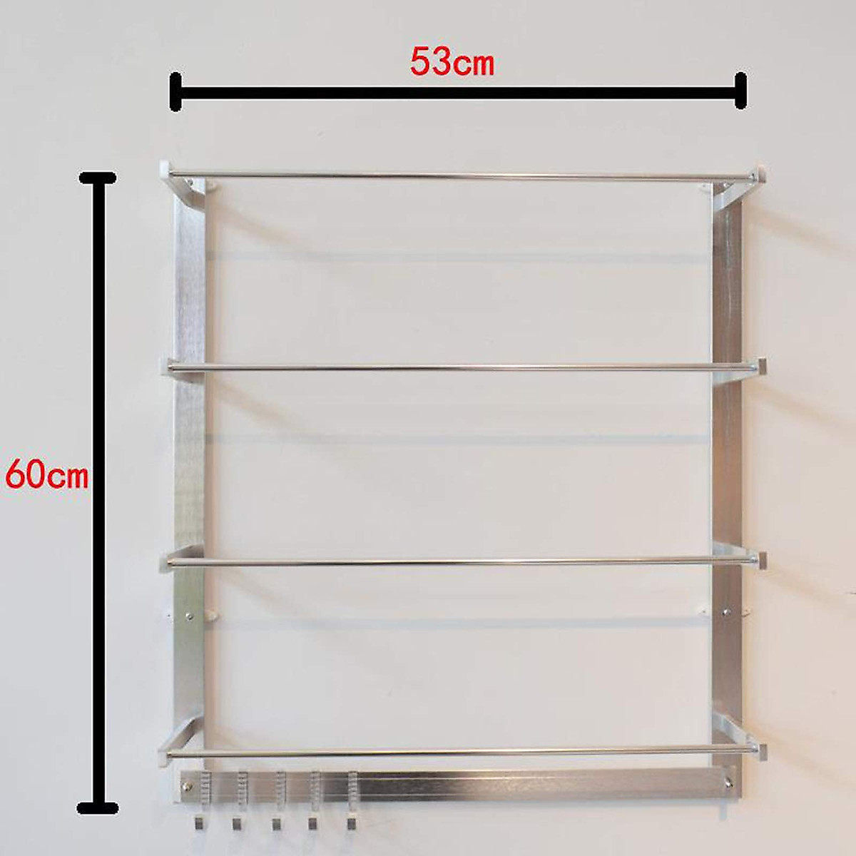 harayaa Wire Spool Rack with 4 Rods, Wall-Mounted Steel Thread Holder Ribbons Organizer with Hanging Tools for Organize Sewing Embroidery Thread, Silver, 60x53cm