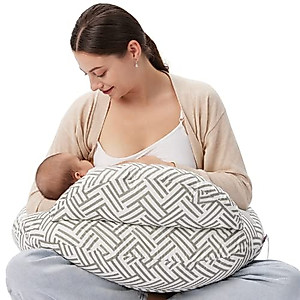 Momcozy Original Nursing Pillow, Ergonomic Breastfeeding Pillows with Security Fence for Baby, Adjustable Waist Strap and Removable Cotton Cover, Geometry