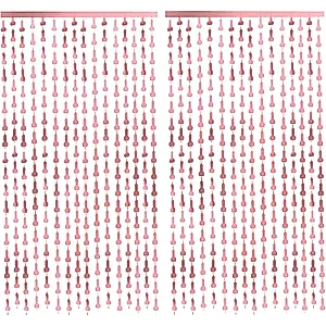 Bachelorette Party Decorations Rose Gold Fringe Curtains Bridal Shower Decorations Hen Party Rose Gold Pink Backdrop (2 Pack 3.2 x 6.6 ft) (Rose Gold)