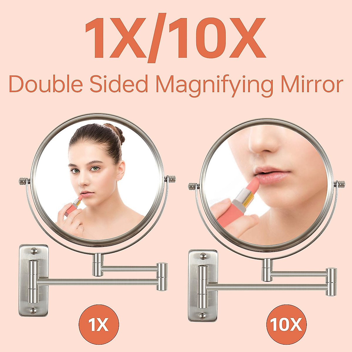 Erlingeryi 8" Wall Mounted Makeup Mirror 1X/ 10x Magnifying Mirror Double Sided Vanity Makeup Mirror for Bathroom Nickel Brush Finish