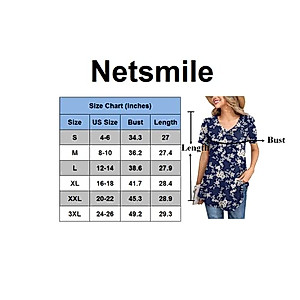 Netsmile Women's Summer Casual Short Sleeve Tunic Tops V-Neck Button Loose Blouse T-Shirts for Leggings, XL, White Carvings Black