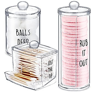 Gerrii 3 Pack Cotton Swab Dispenser, 10oz Cotton Ball Holder Canister Storage Container Bathroom Apothecary Jars with Lids for Rounds Cotton Ball Pad, Makeup Sponges, Hair Accessories