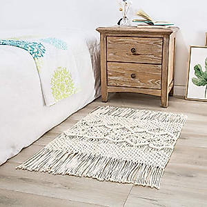 Mkono Macrame Rug Boho Area Rugs Cotton Woven Small Carpets with Tassels for Bedroom Living Room Bathroom Entryway Nursery Home Decor, 35" L x 24" W
