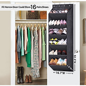 SLEEPING LAMB Shoe Rack for Door with Large Deep Pocket, Hanging Shoe Organizer for Closet Hanger, Dorm and Narrow Door Storage Shoe Holder, Black