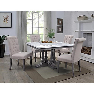 Acme Yabeina Artificial Marble Square Top Dining Table in White and Gray Oak