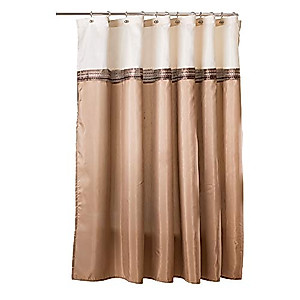 Lush Decor Beige/Ivory Terra Color Block Shower Curtain Fabric Striped Neutral Bathroom Decor, 72-Inch, 72" x 72"