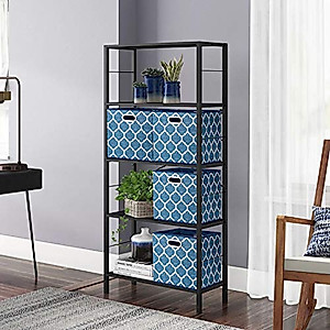 i BKGOO Cloth Storage Bins Set of 4 Thick Fabric Drawers Foldable Cubes Basket Organizer Container with Dual Metal Handles for Shelf Cabinet Bookcase Boxes Navy-Blue 13x13x13 inch