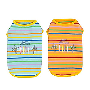 Phiyolin 2-Pack Dog Shirts Striped Stretch Dog T-Shirts for Small and Medium Dogs,Quick Dry Breathable Pet Clothes（M,Blue）