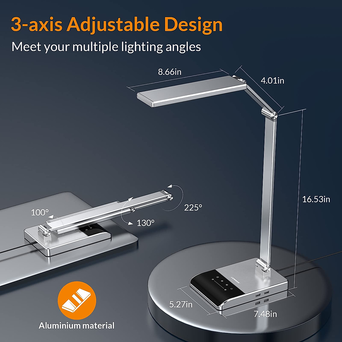 LEPOWER Desk Lamp, 18W LED Desk Lamps for Home Office, Reading Desk Lamp with USB Charging Ports, Eye-Caring, Touch Study Lamp with 3 Timing Modes, 35 Lighting Modes, Desk Lamp for Office, Study, Dorm