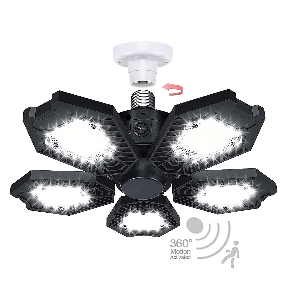 TANBABY Motion Sensor Garage Light, 150W Deformable LED Garage Light Garage Light 2 Pack 150W Ultra Bright Garage Ceiling Light