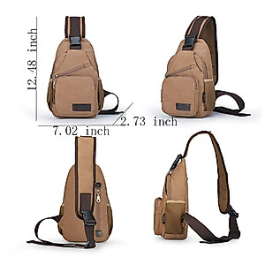 SIMU Sling Bag Pack Canvas Shoulder Sling Backpack Small Crossbody Chest Bag for ipad mini (coffee)