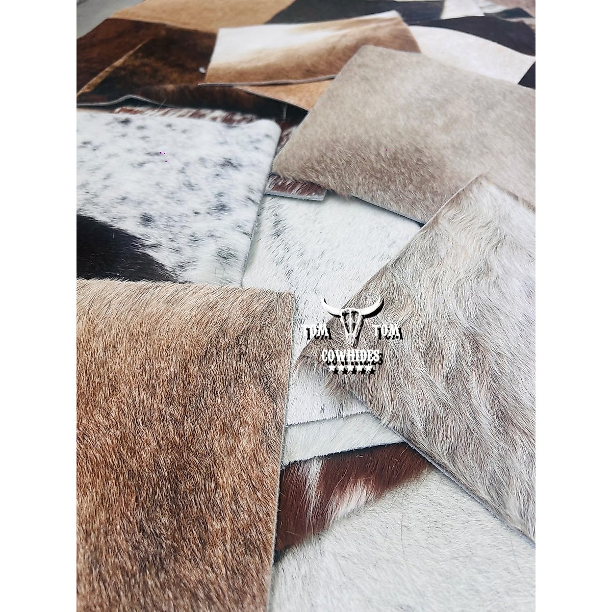 Tomtom Cowhides Nice Variety 15 Pieces Hair on Cow Hide Scrap Leather Hide Remnant (15) Pieces of Approx. 8" x 8"