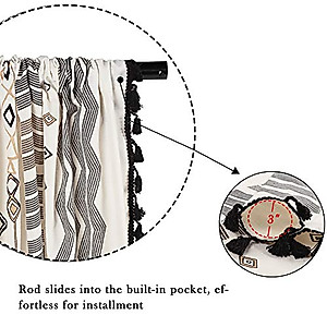 ColorBird Geometric Semi-Blackout Window Curtains 2 Panels Tribal Style Cotton Linen Darkening Curtains with Black Bordered Tassel Rod Pocket Window Drapes for Living Bedroom, 59W x 84L Inch, 1 Pair