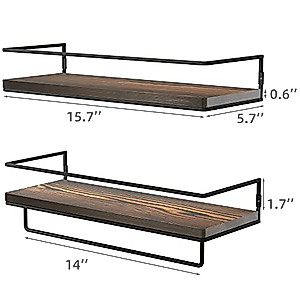 ZGO Floating Shelves for Wall Set of 2, Wall Mounted Storage Shelves with Metal Frame and Towel Rack for Bathroom, Kitchen, Bedroom
