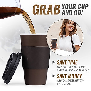 Promora 16 oz Brown Disposable Coffee Cups with Lids & Sleeves, Hot Coffee Cup Sleeves Disposable, Premium Insulated To Go Coffee Paper Cups with Lids & Sleeves (16 oz, Pack of 100) Brown and Black