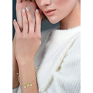 CAPWELL + CO 14k Gold Colored Initial Letter C Charm Bracelet Adjustable Friendship Slider Letters A-Z Bridesmaid Gift for Women and Young Girls