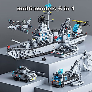 Ulanlan Navy Destroyer Building Block Set, Warship Building kit 6 in 1 Military Battleship Building Set Toy Gift for Boys Aged 8 +, Adult Gift 1560 Pieces
