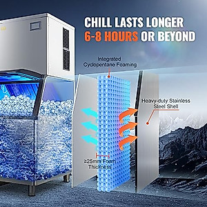 VEVOR Commercial Ice Maker, 450LBS/24H Ice Making Machine with 330.7LBS Large Storage Bin, 1000W Auto Self-Cleaning Ice Maker Machine with 3.5-inch LED Panel for Bar Cafe Restaurant Business