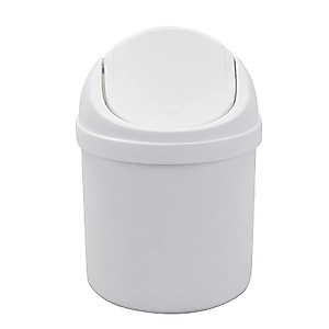 Eagrye 0.5 Gallon Tiny Desktop Trash Can, Mini Garbage Can with Swing Lid, White