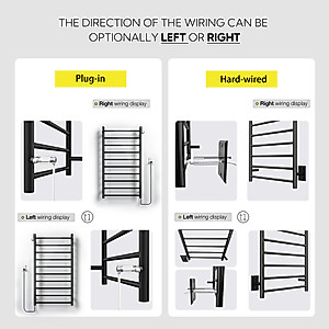 P&Bhusri Heated Towel Rack for Bathroom,Wall Mounted Electric Towel Rack with Timer and LED Indicator, 10-Bar Towel Warmer, Stainless Steel Matte Black, Hard-Wired/Plug-in